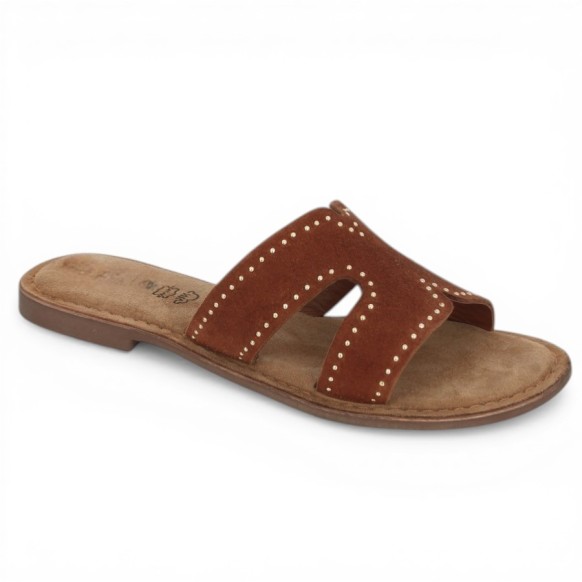 Hella - Claquette H marron et clous dorés - Mules mode grande pointure ...