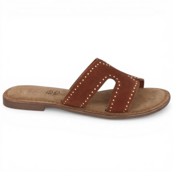 Hella - Claquette H marron et clous dorés - Mules mode grande pointure ...