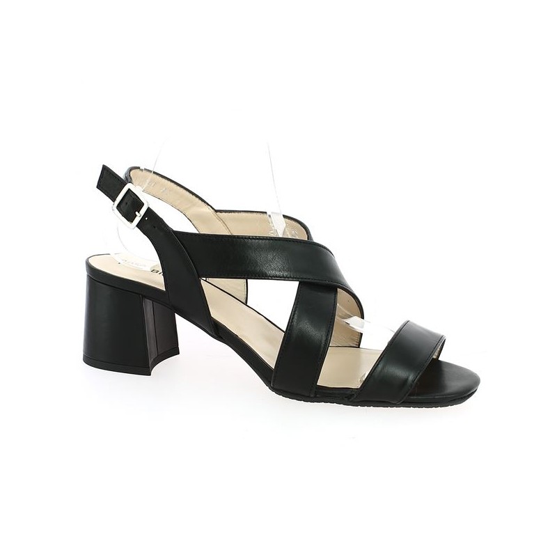 Valeria - Sandale à talon cuir noir grande taille pour soirée ou ...